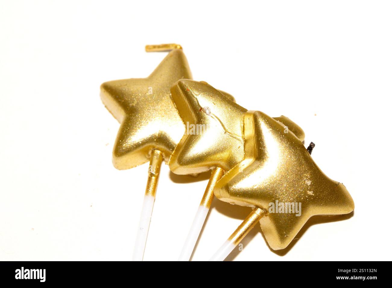 Party Over Gold Candle Star Shaped Melting On White Background ...