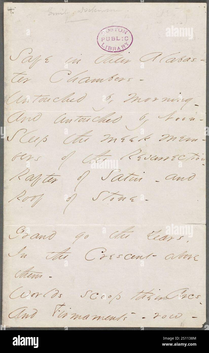 Emily Dickinson, Amherst, Mass., autograph manuscript poem, Safe in ...