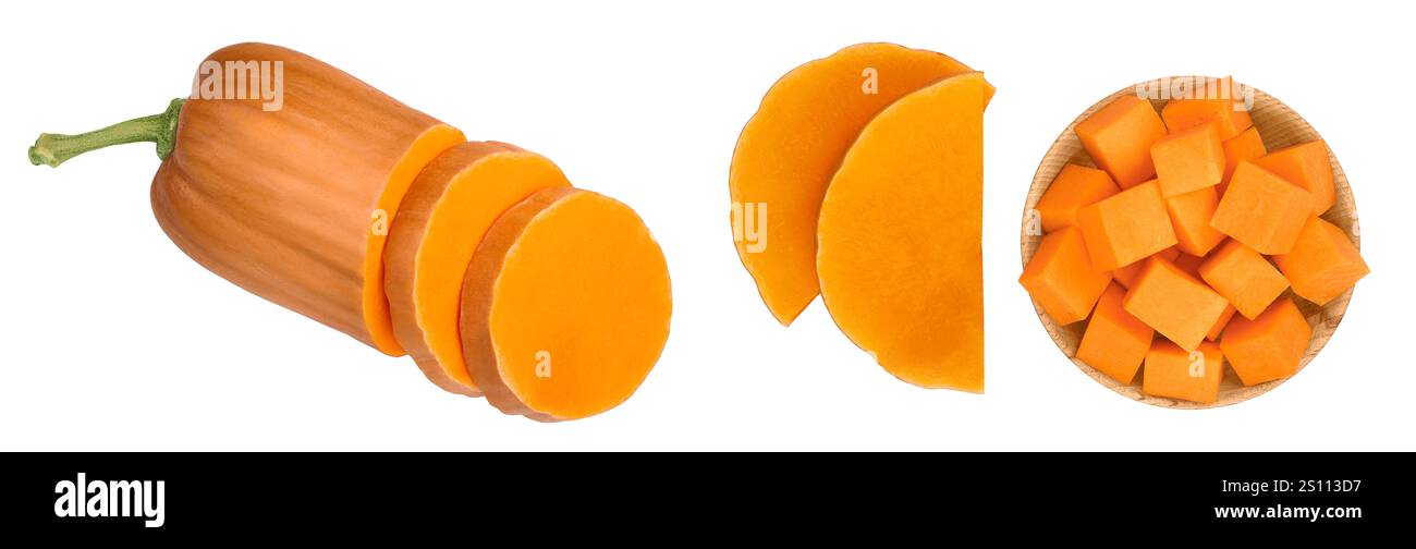 butternut squash with slices isolated on white background with full ...
