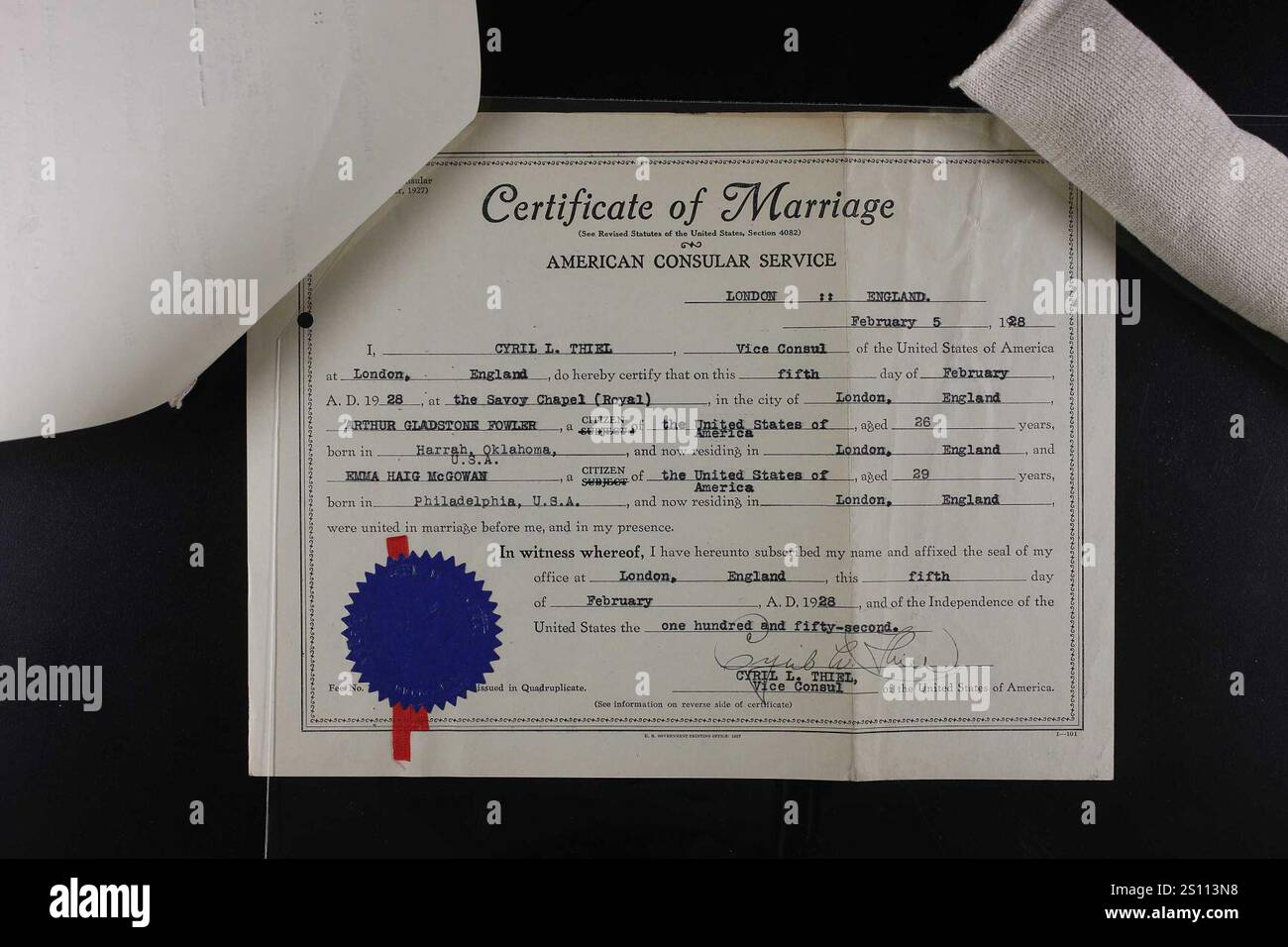 Emma Haig-Art Fowler marriage certificate, 1928 Stock Photo - Alamy