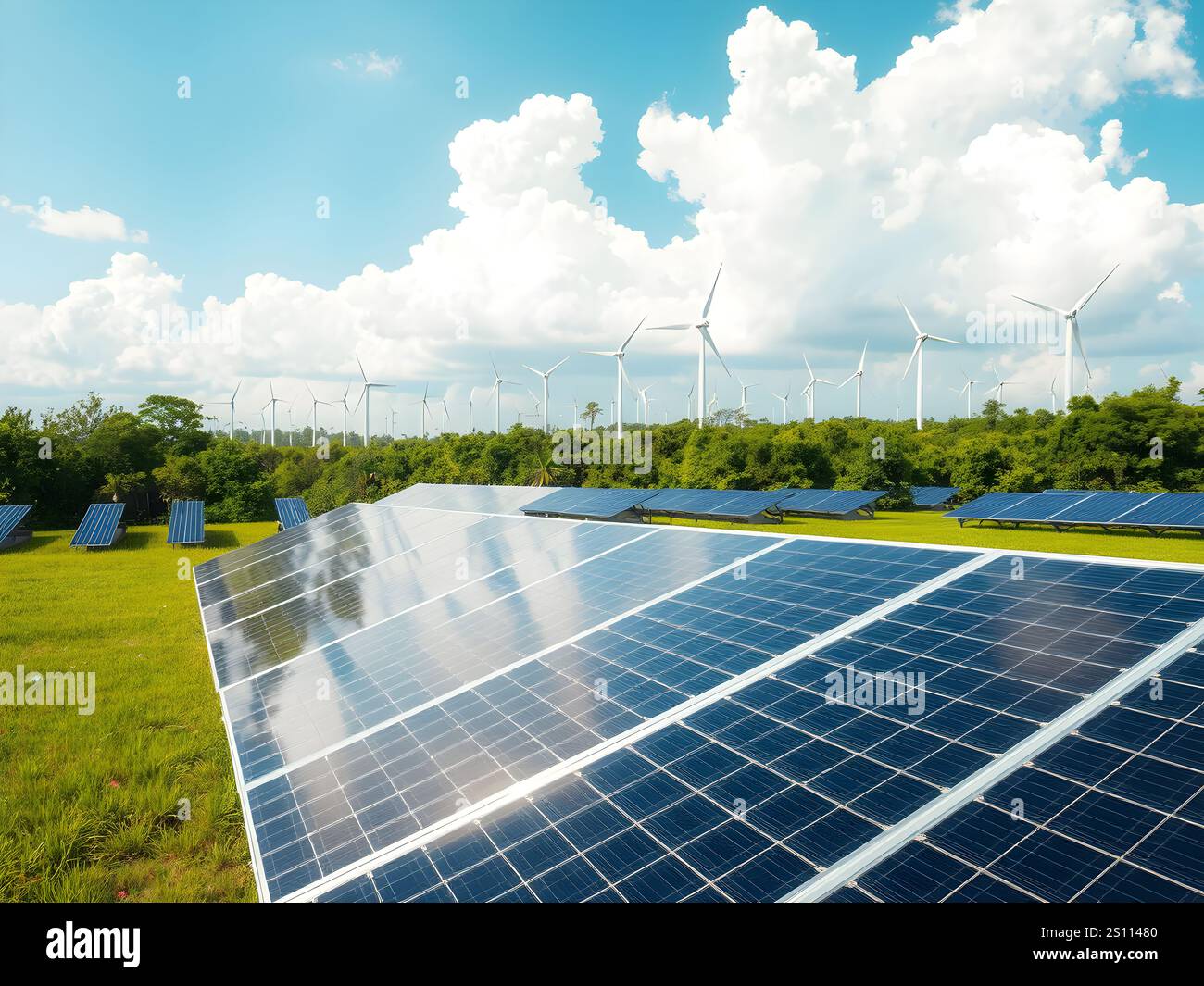 Green energy harvest with windmill and solar panels for eco-green ...