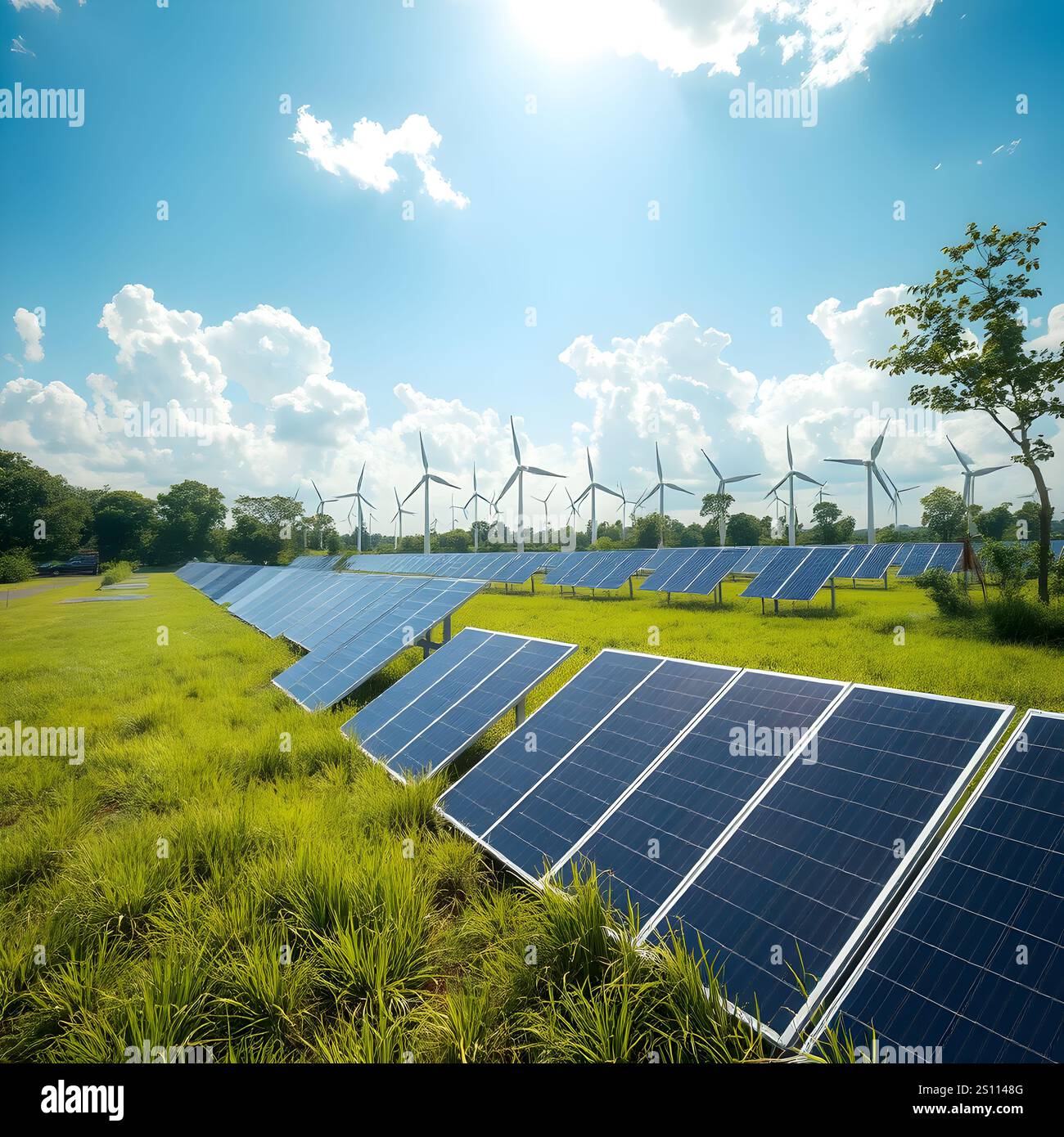 Green energy harvest with windmill and solar panels for eco-green ...