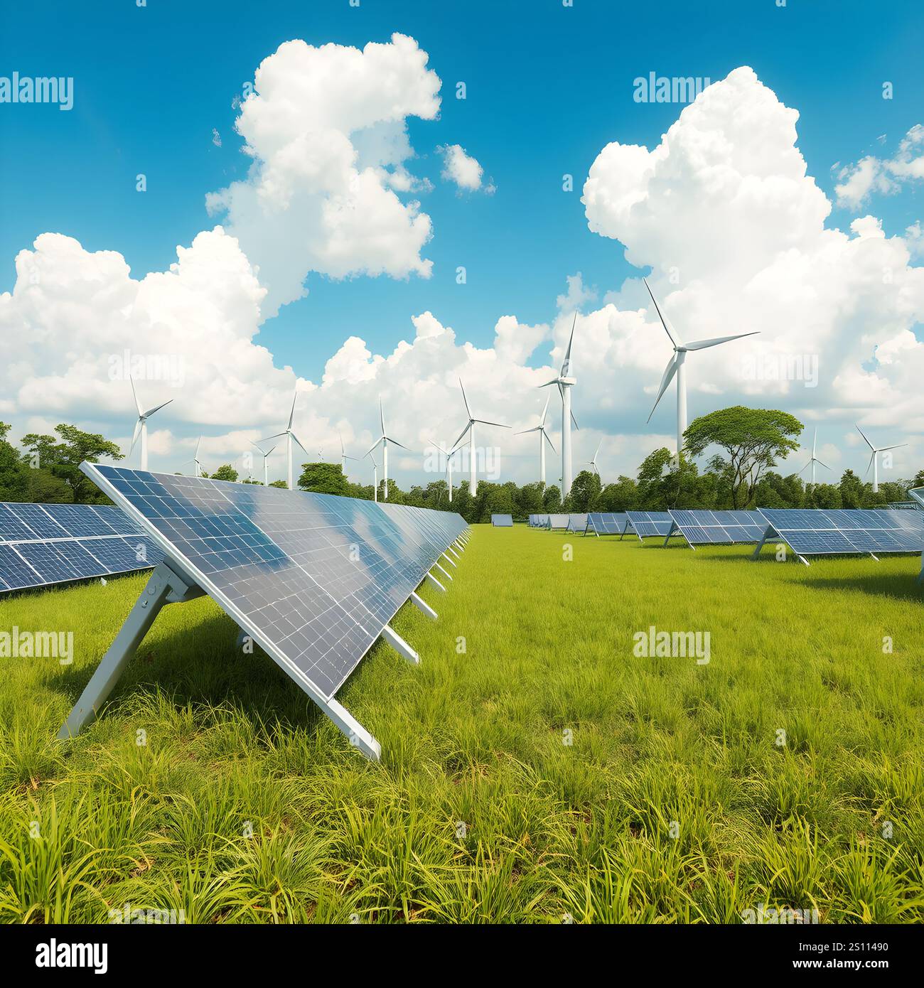 Green energy harvest with windmill and solar panels for eco-green ...