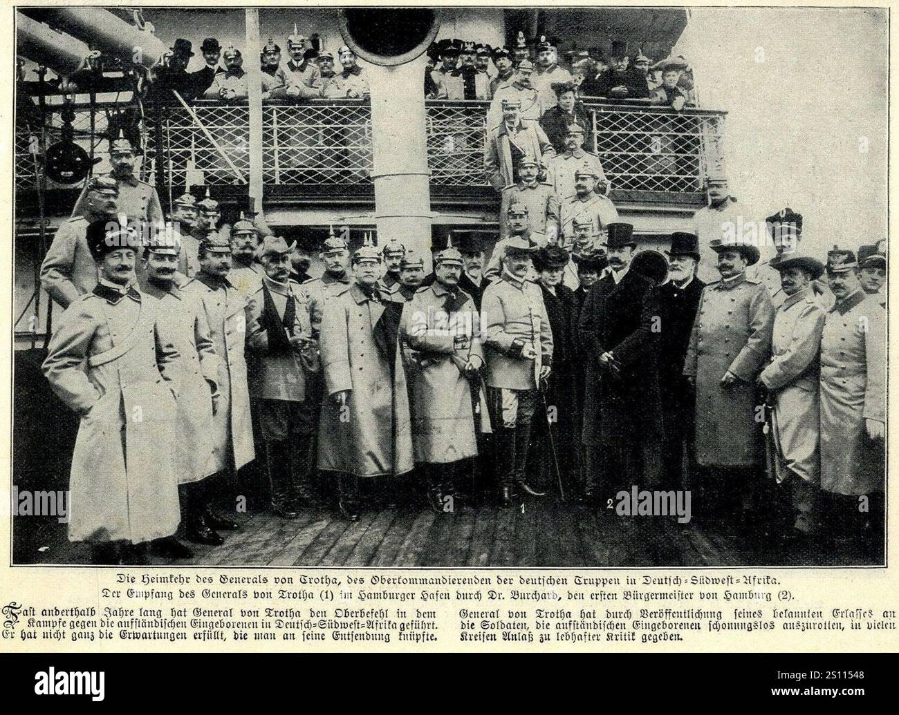 Empfang des Generals Lothar von Trotha im Hamburger Hafen, 1905 Stock ...