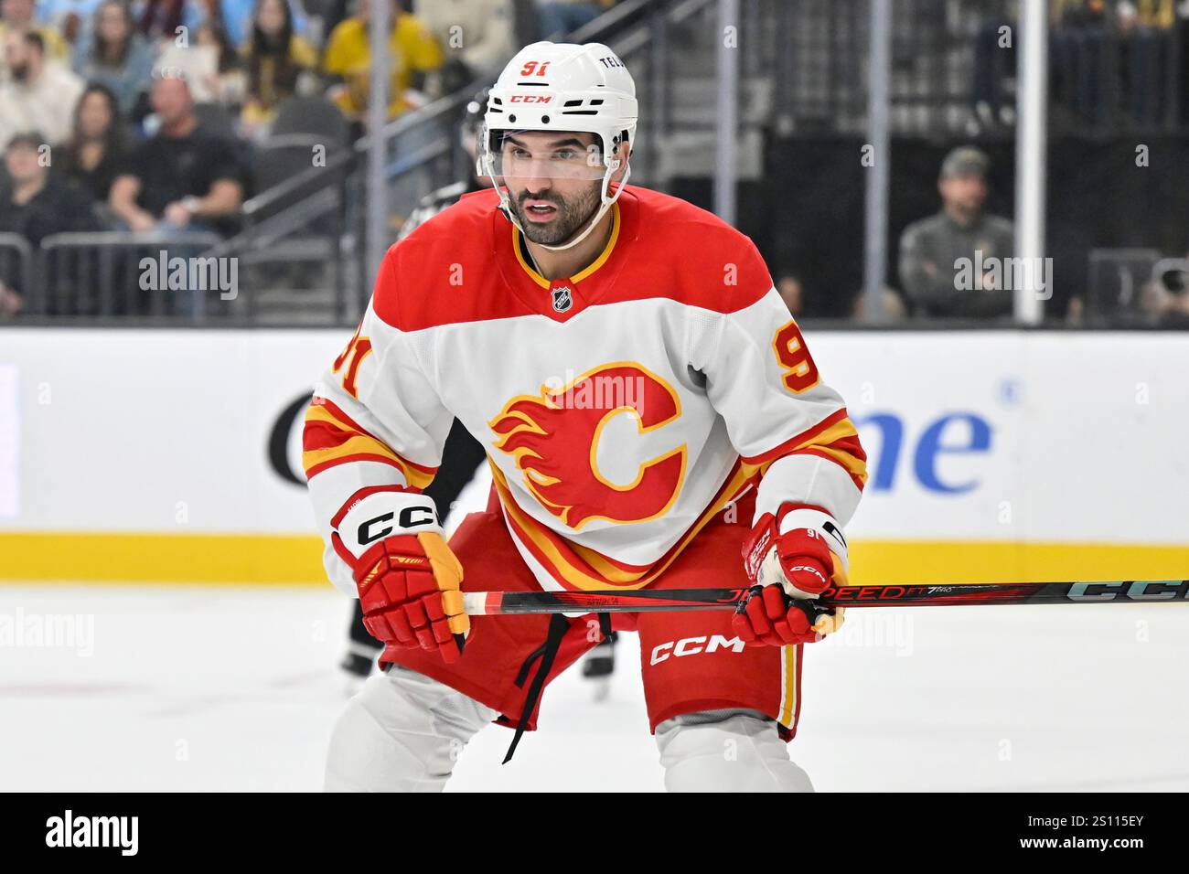 Calgary Flames center Nazem Kadri (91) skates against the Vegas Golden ...