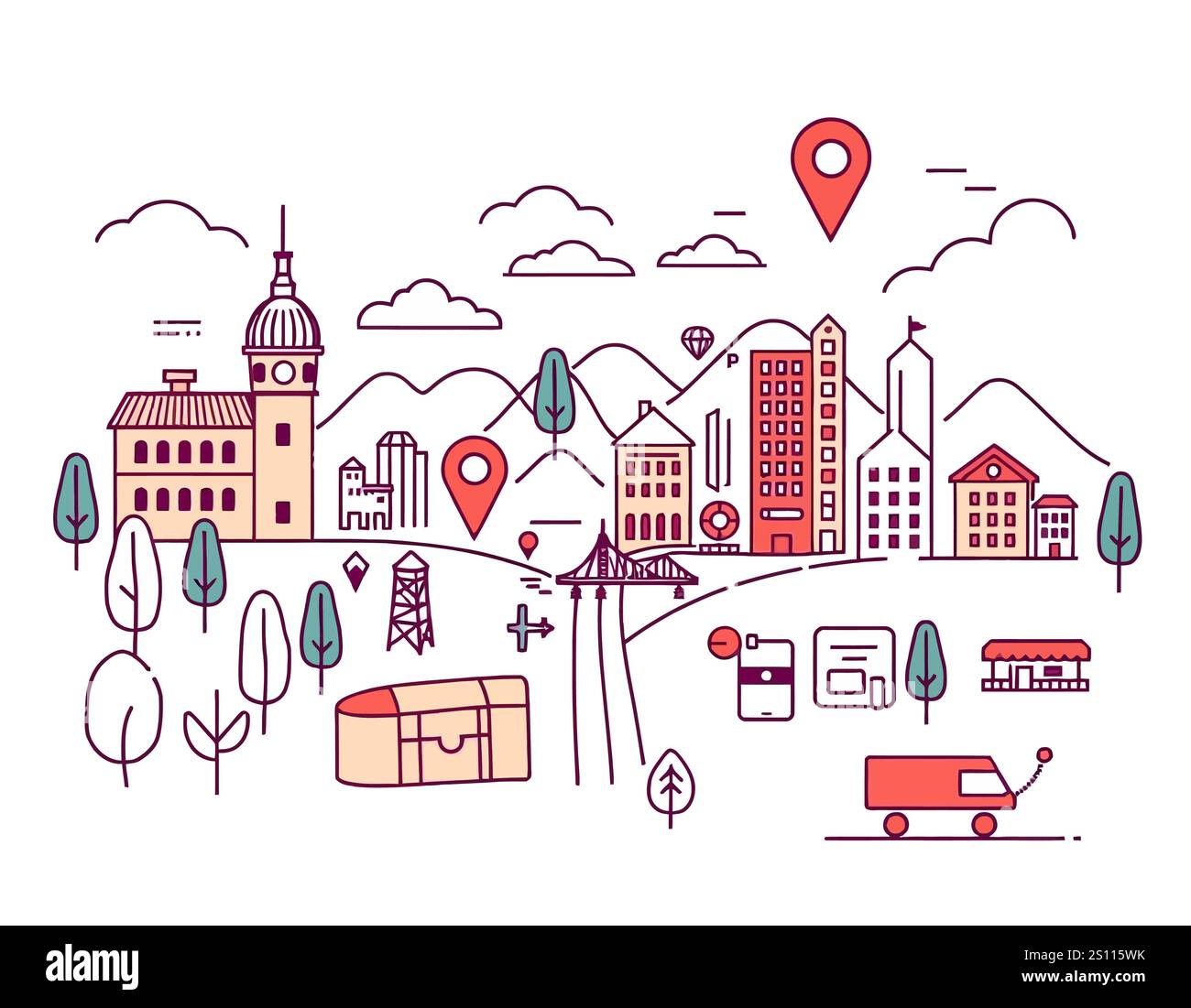 Map linear icons hi-res stock photography and images - Alamy