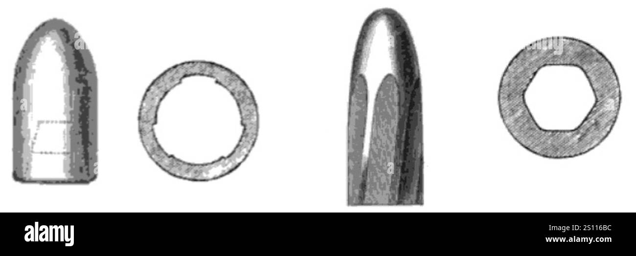 Enfield and Whitworth bullet and rifling illustration Stock Photo - Alamy