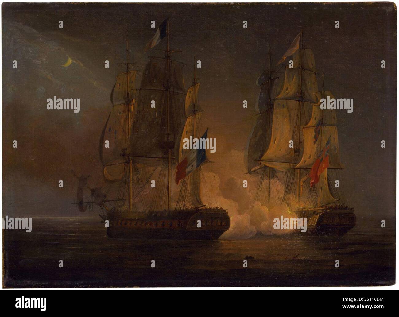 Engagement between HMS Amelia and French frigate l'Arethuse, off the ...