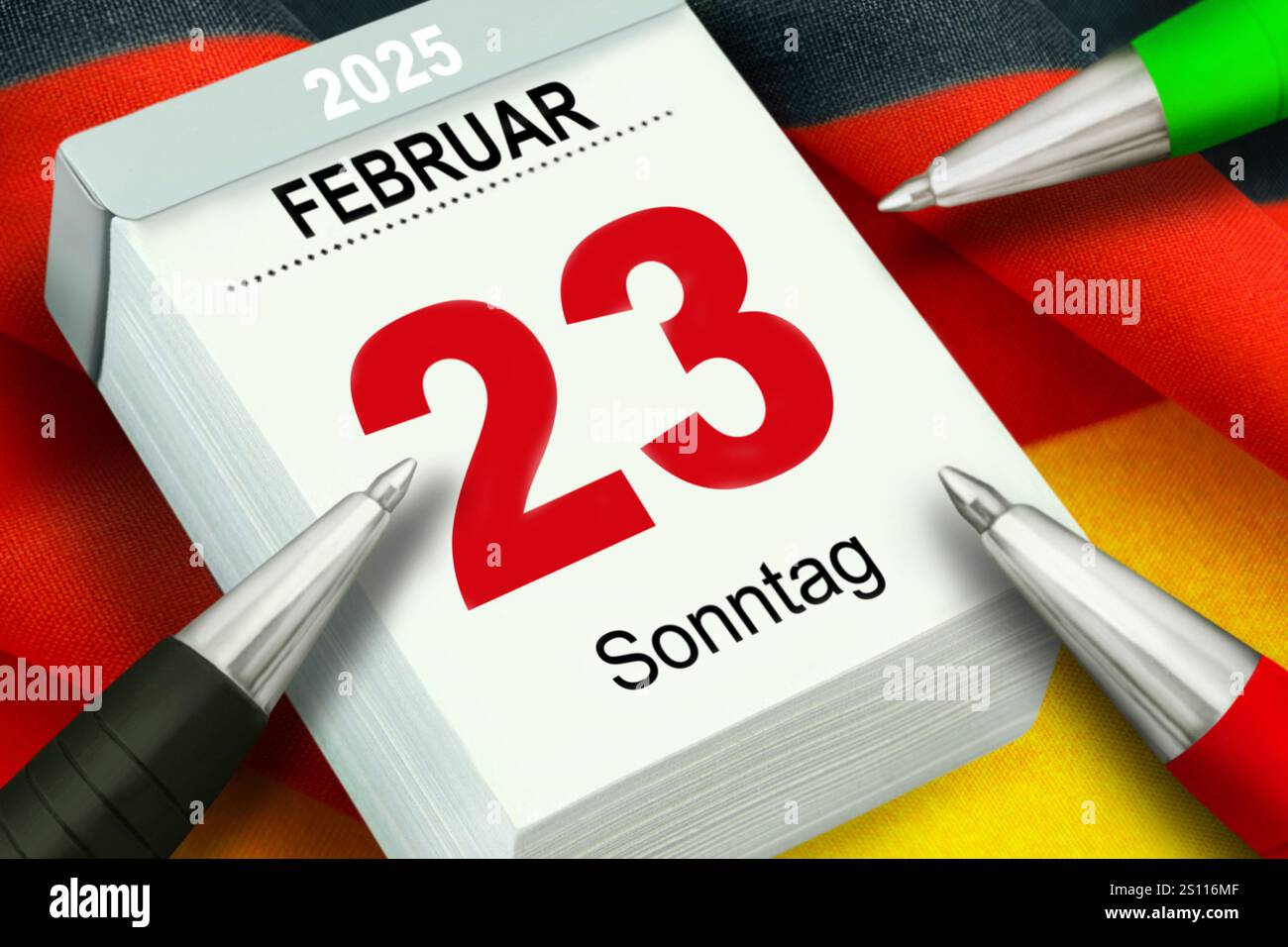 Deutscher Kalender Datum 23. Februar 2025 Sonntag und Deutsche Flagge ...