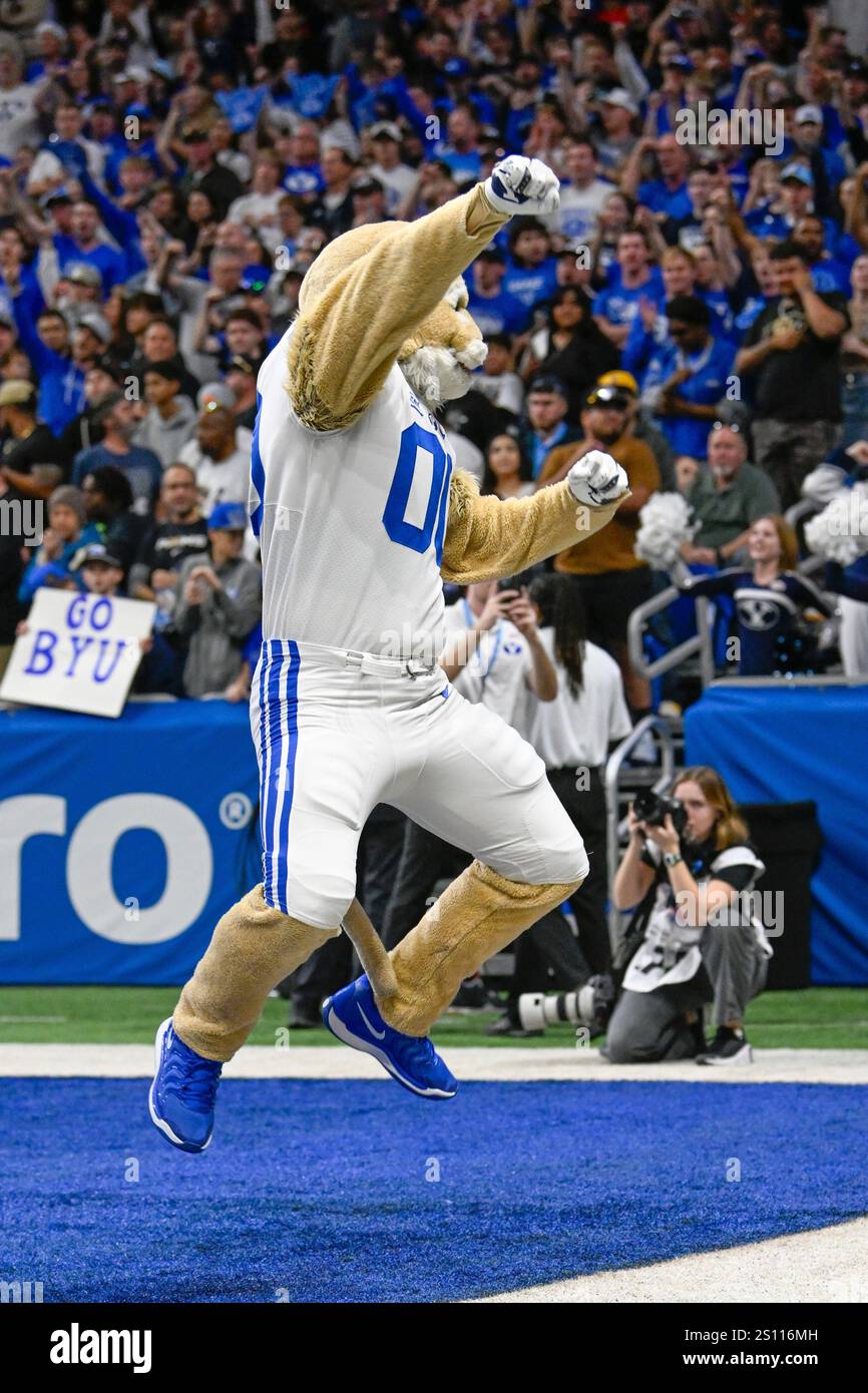 SAN ANTONIO, TX - DECEMBER 28: BYU mascot Cosmo revs up the crowd before the football game ...