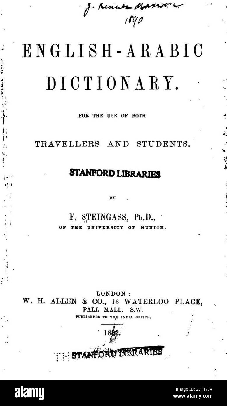 English-Arabic Dictionary For the Use of Both Travellers and Students ...
