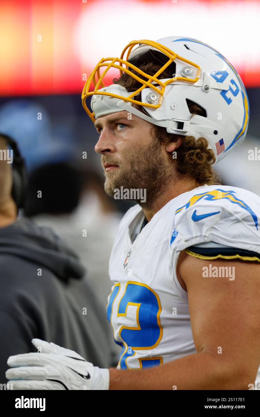 Los Angeles Chargers tight end Tucker Fisk (42) reacts on the sideline ...
