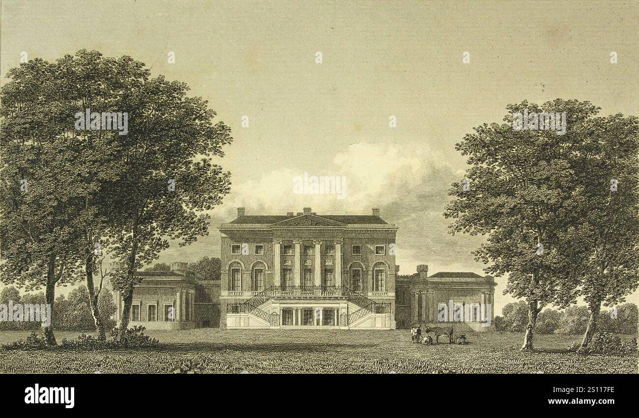 Engraving of the South Front of Castle Goring, West Sussex, England ...