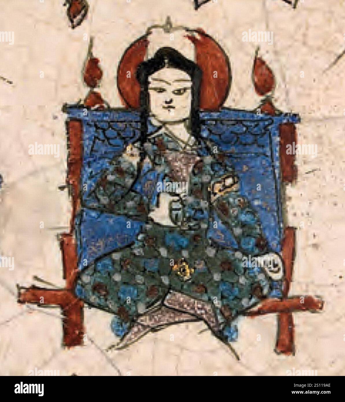 Enthroned person wearing a Qaba dress xith Tiraz armbands, Kashan, late ...