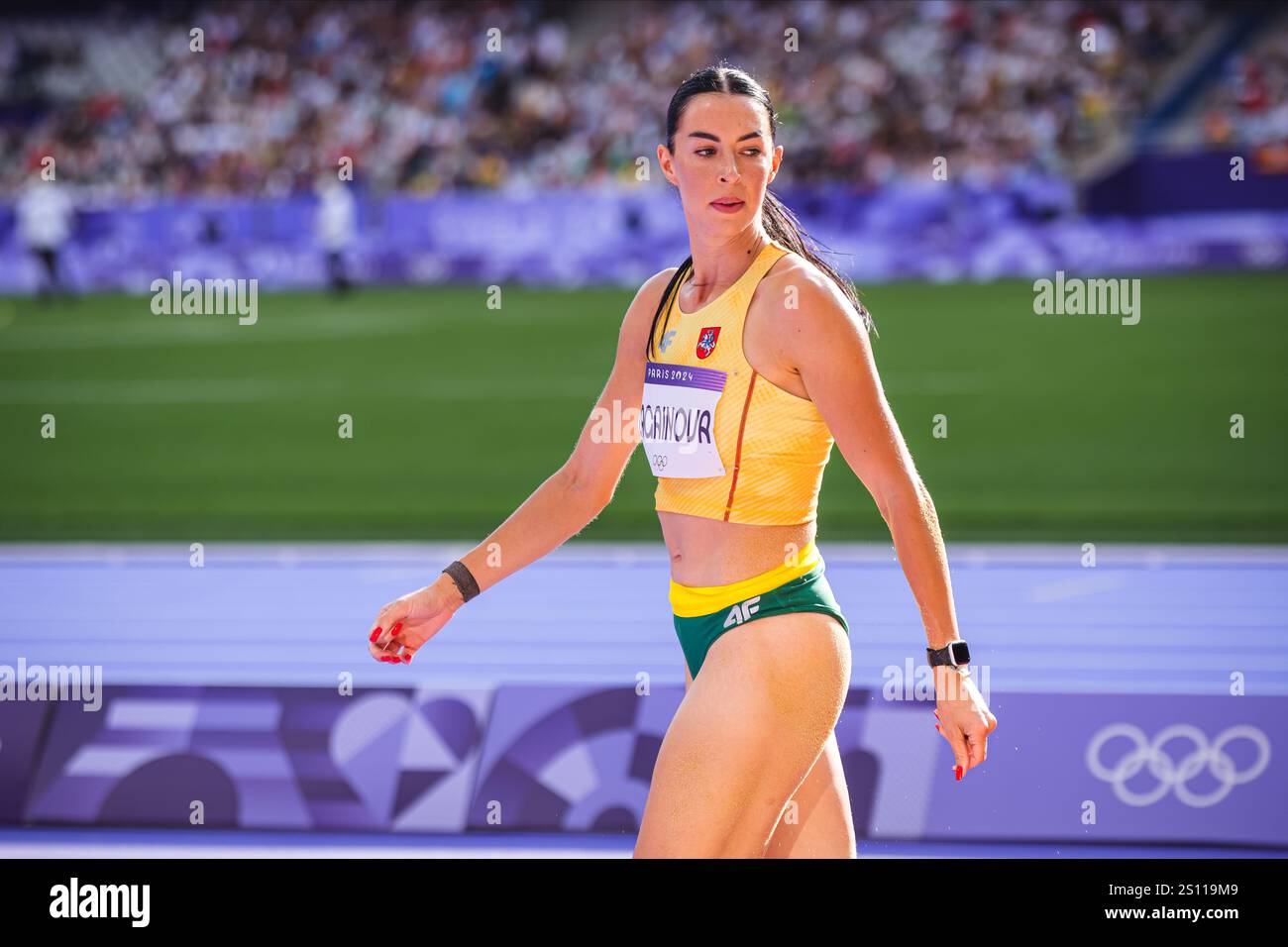 Diana Zagainova participating in the triple jump at the Paris 2024 ...