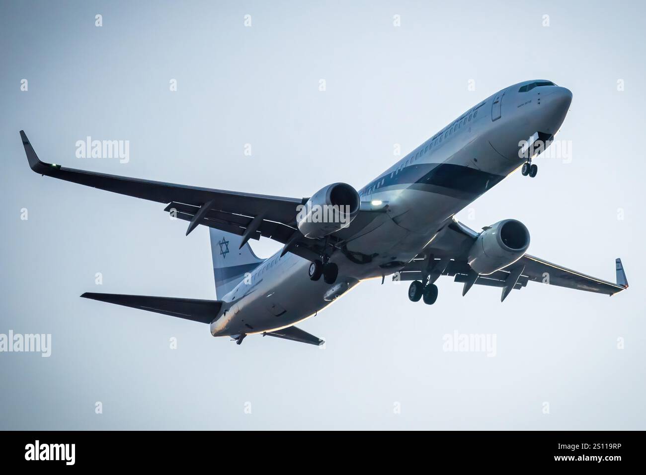 Israeli airliner, El Al Boeing 373 airplane flying high above Israel ...