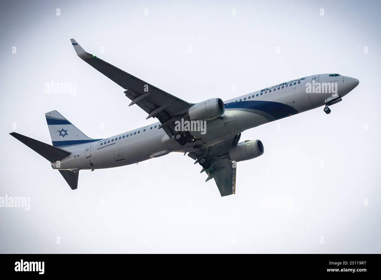 Israeli airliner, El Al Boeing 373 airplane flying high above Israel ...