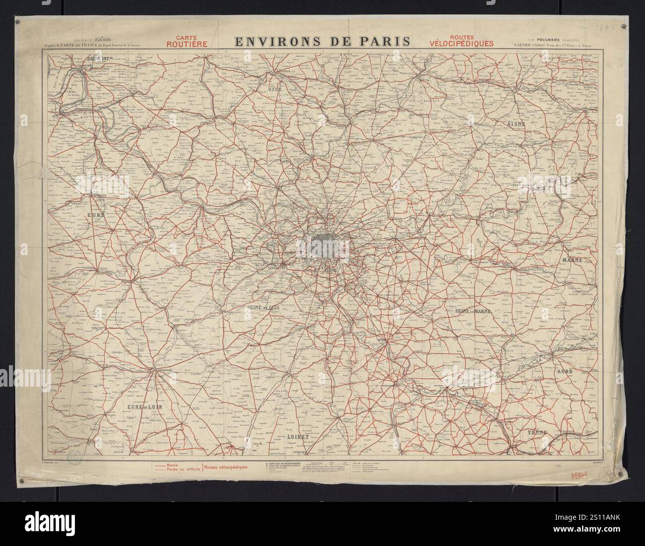 Environs de Paris. Carte routière. Routes vélocipédiques. Vers 1893 ...