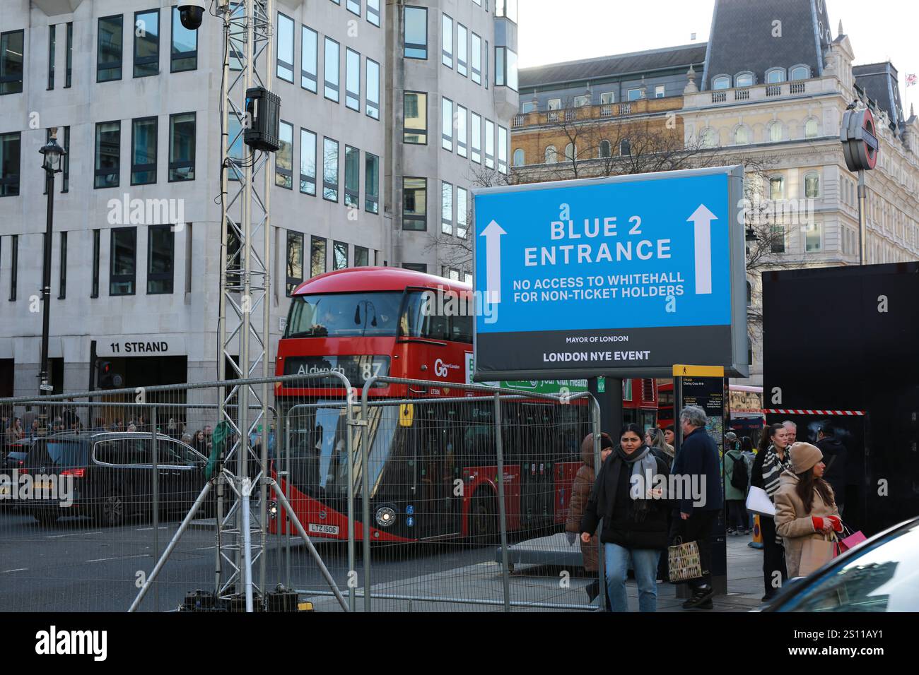London, UK. 30 December 2024. A sign reading "No Access To Whitehall ...