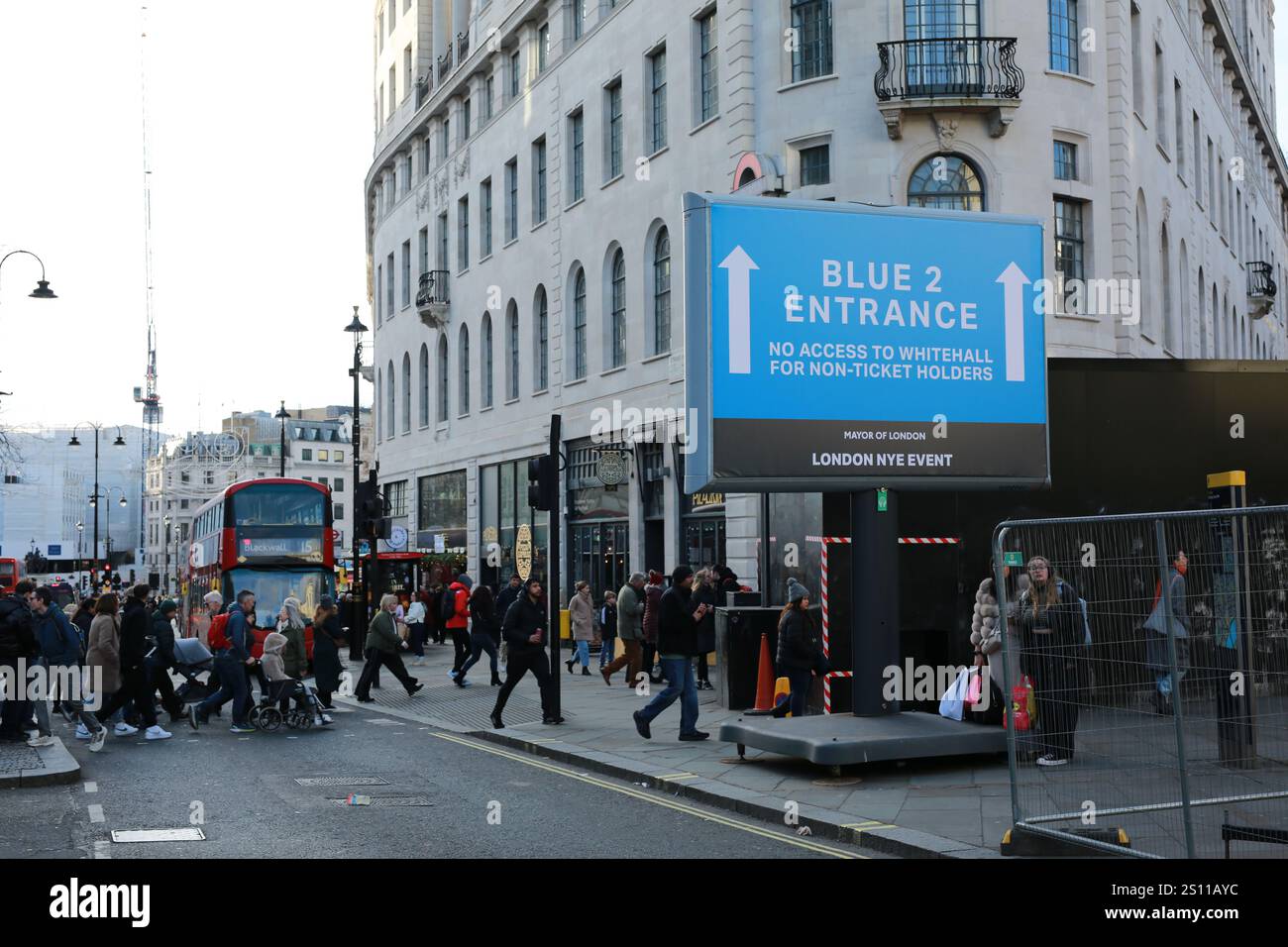 London, UK. 30 December 2024. A sign reading "No Access To Whitehall ...