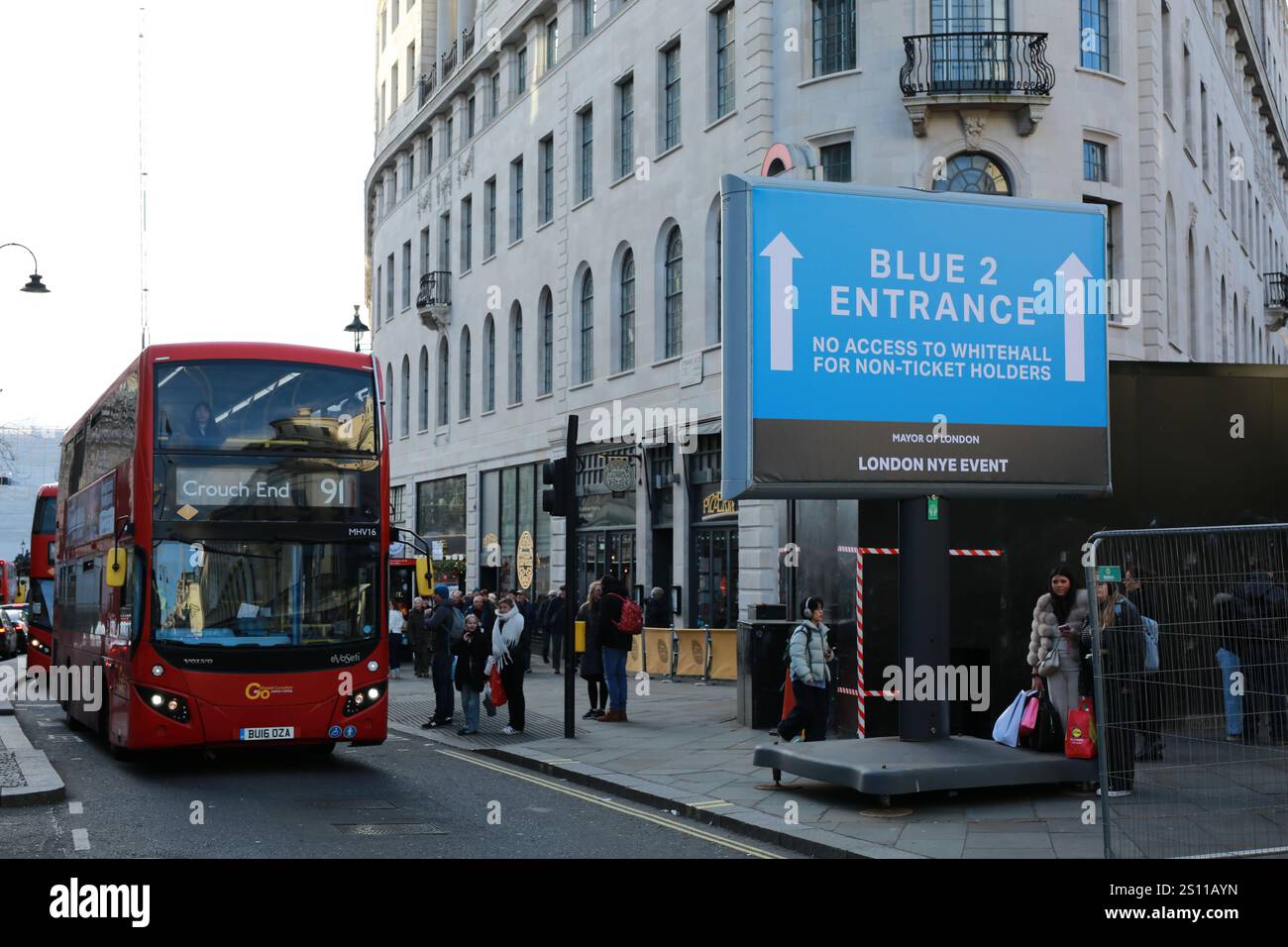 London, UK. 30 December 2024. A sign reading "No Access To Whitehall ...