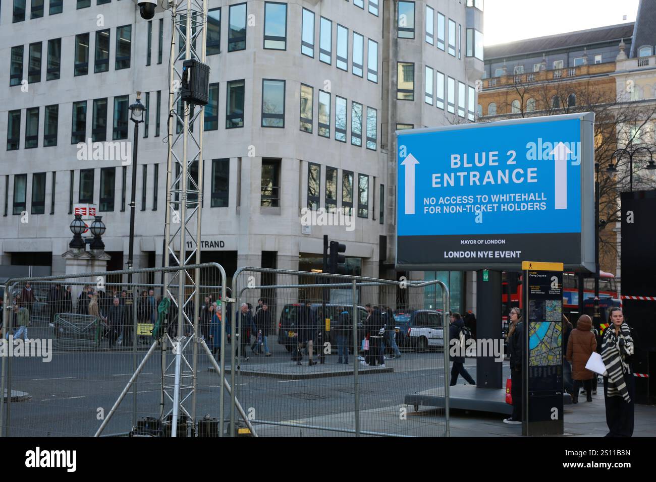 London, UK. 30 December 2024. A sign reading "No Access To Whitehall ...
