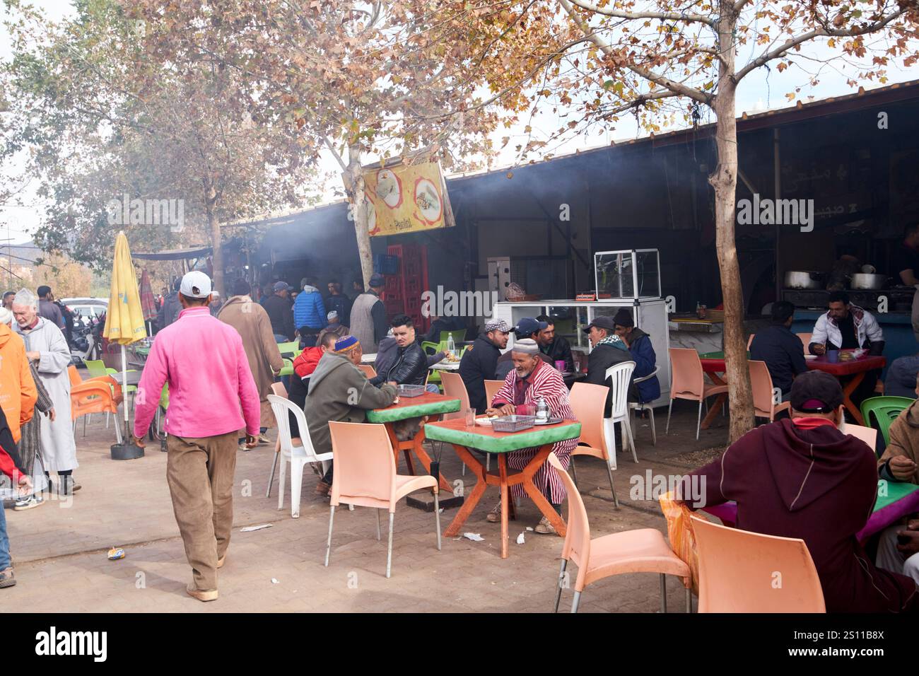 outdoor cafes and food stalls at the saturday weekly berber market asni ...