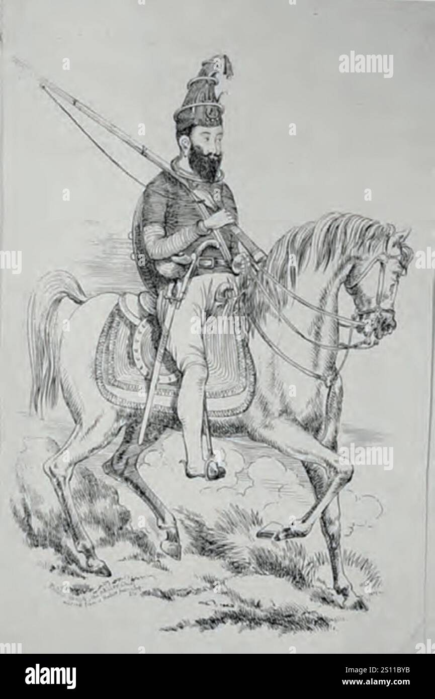 Equestrian portrait of Akali Phula Singh (alt. spelt as Phoola Singh ...