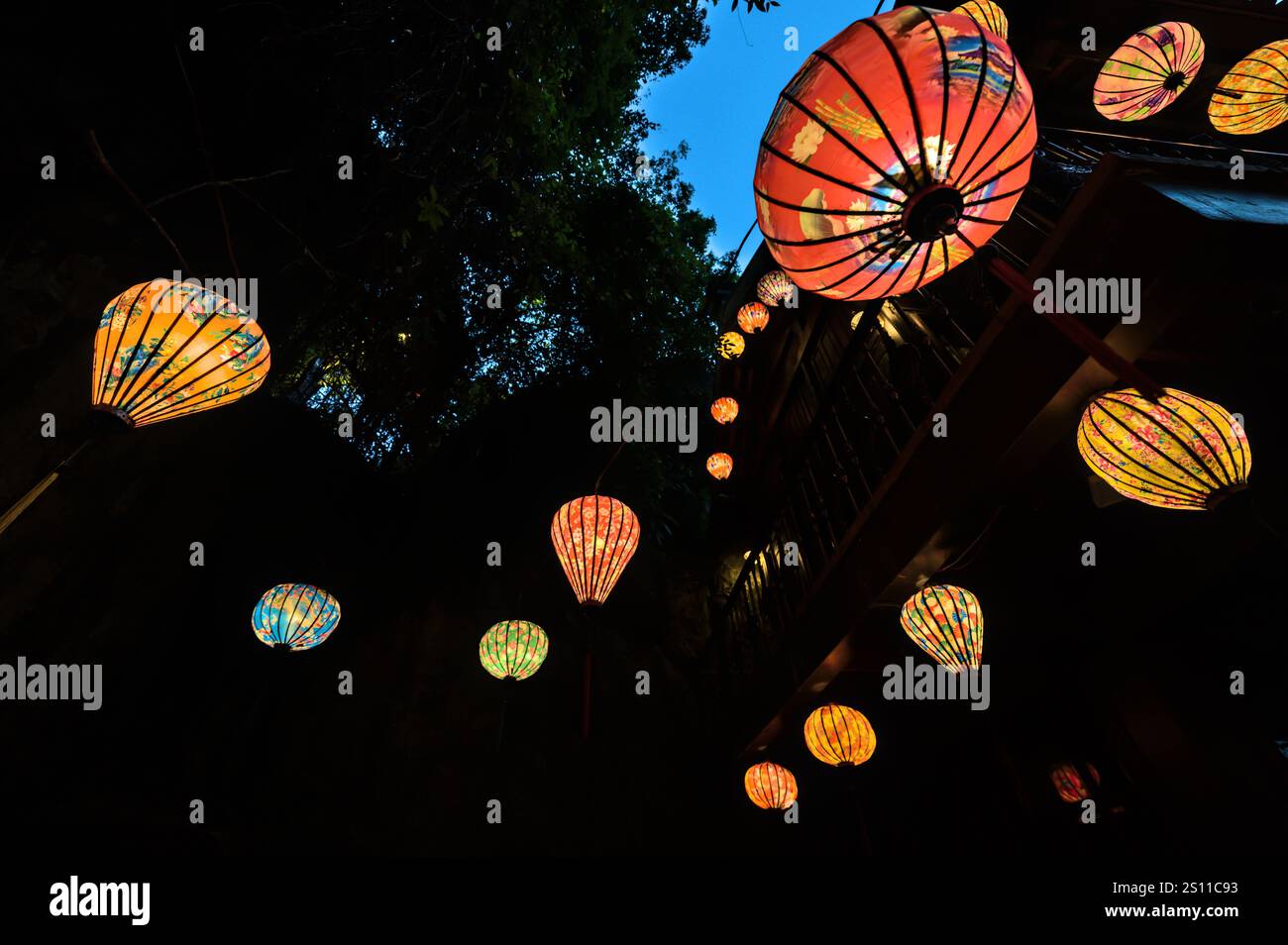 Traditional vietnamese paper lanterns at night, Ninh Binh, Vietnam ...