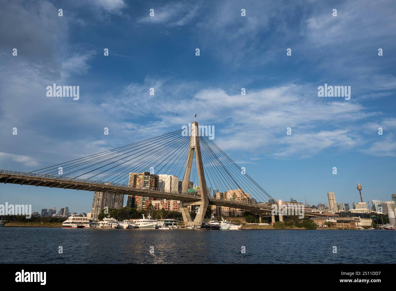 View of Anzac Bridge from the Glebe Foreshore Walk, Glebe, an inner ...