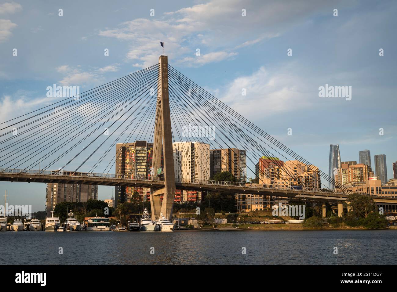View of Anzac Bridge from the Glebe Foreshore Walk, Glebe, an inner ...