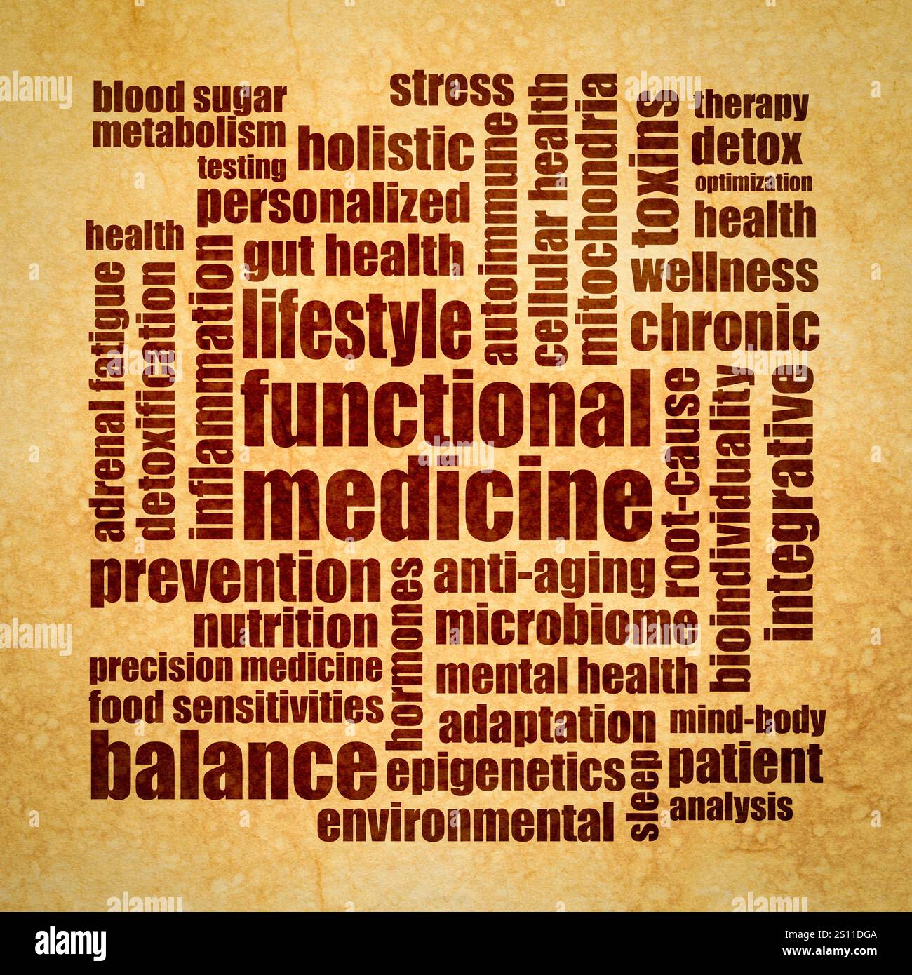Functional medicine, holistic approach to health, word cloud on art paper Stock Photo - Alamy