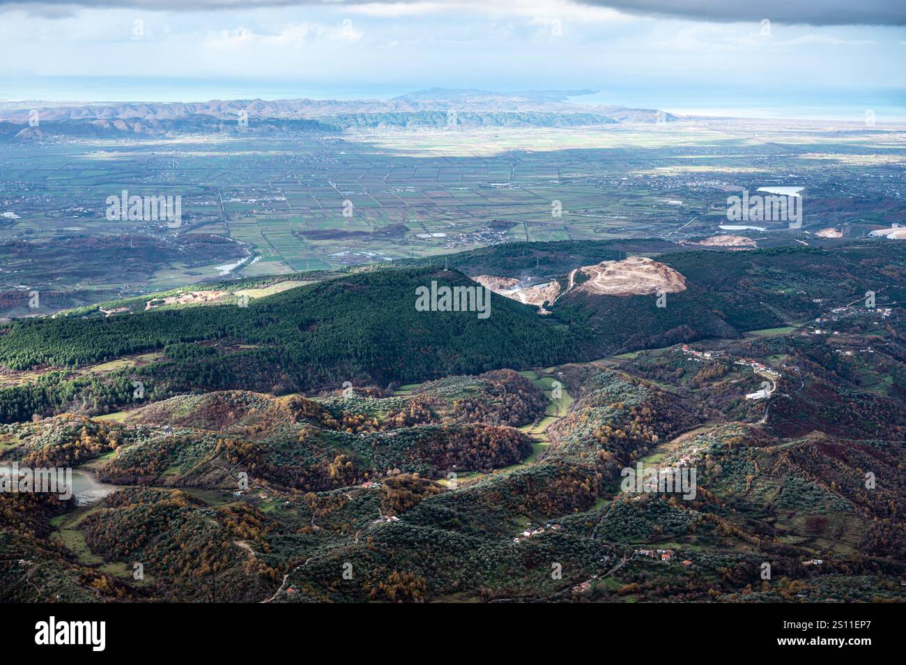 Kruja Mountains rough nature landscape with dark clouds near Kruje ...
