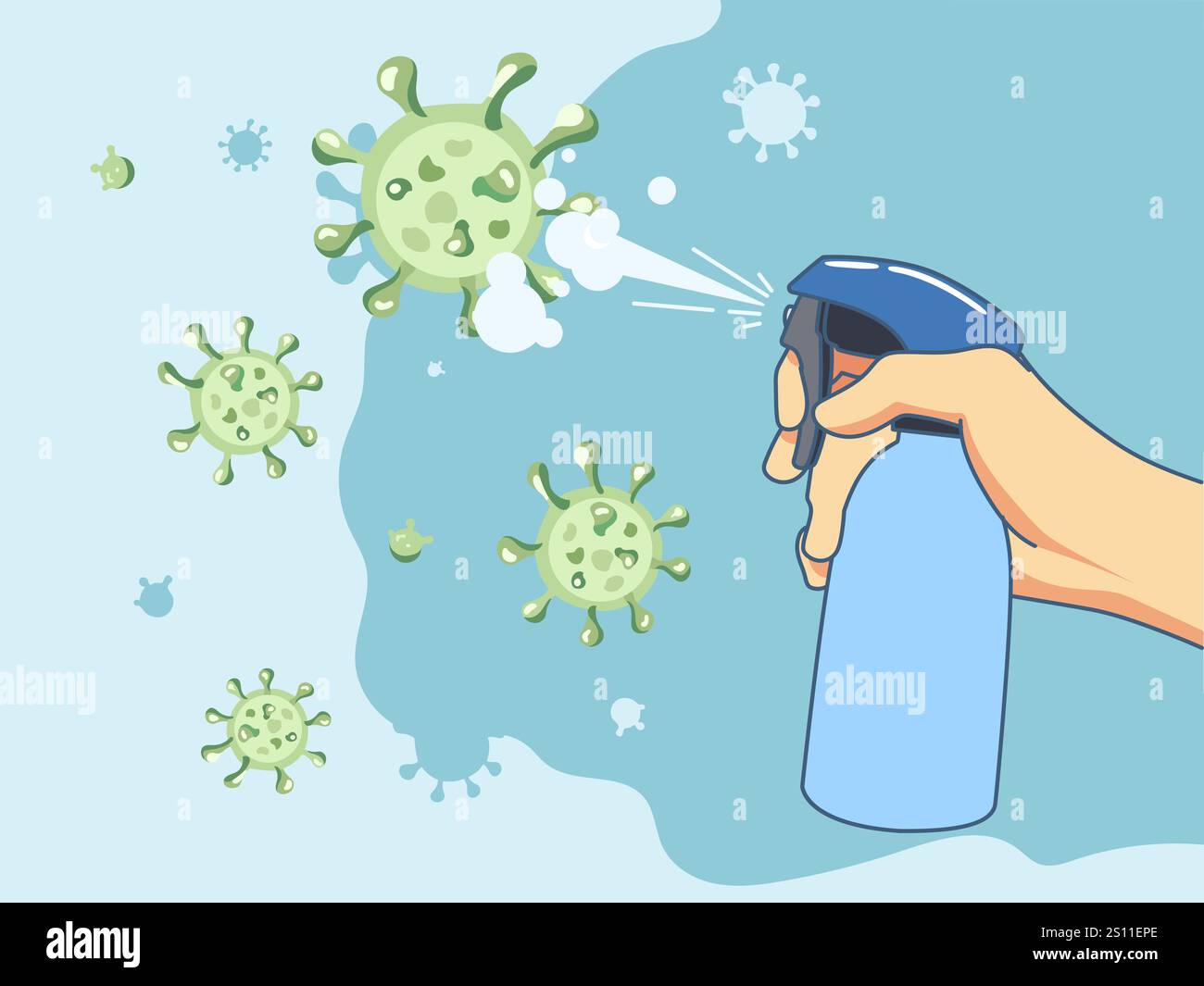 Human hand sprays antiseptic spray. Disinfection service, bottle of ...