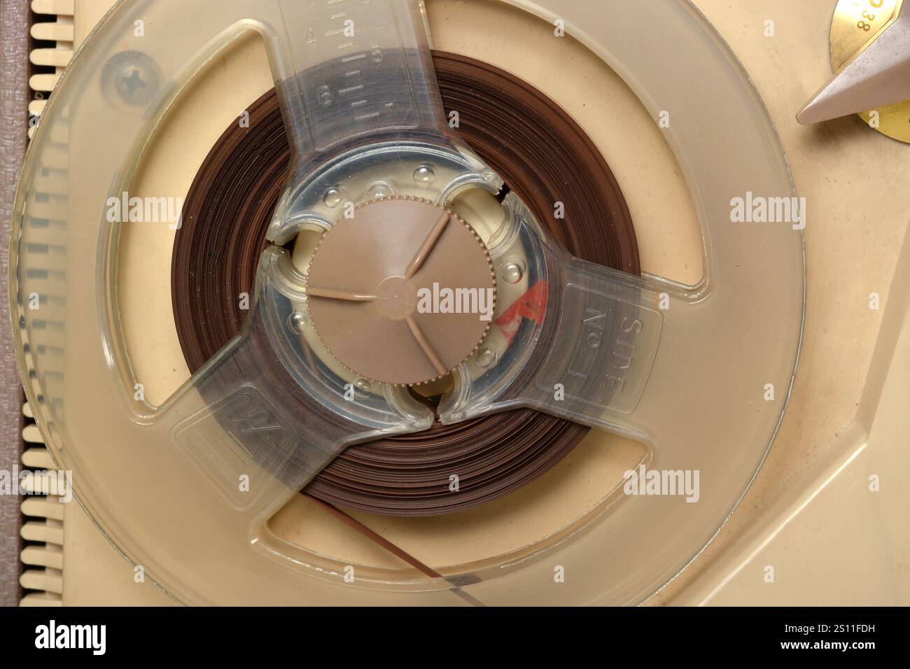 Detail of 1960s reel-to-reel tape recorder controls for recording music ...