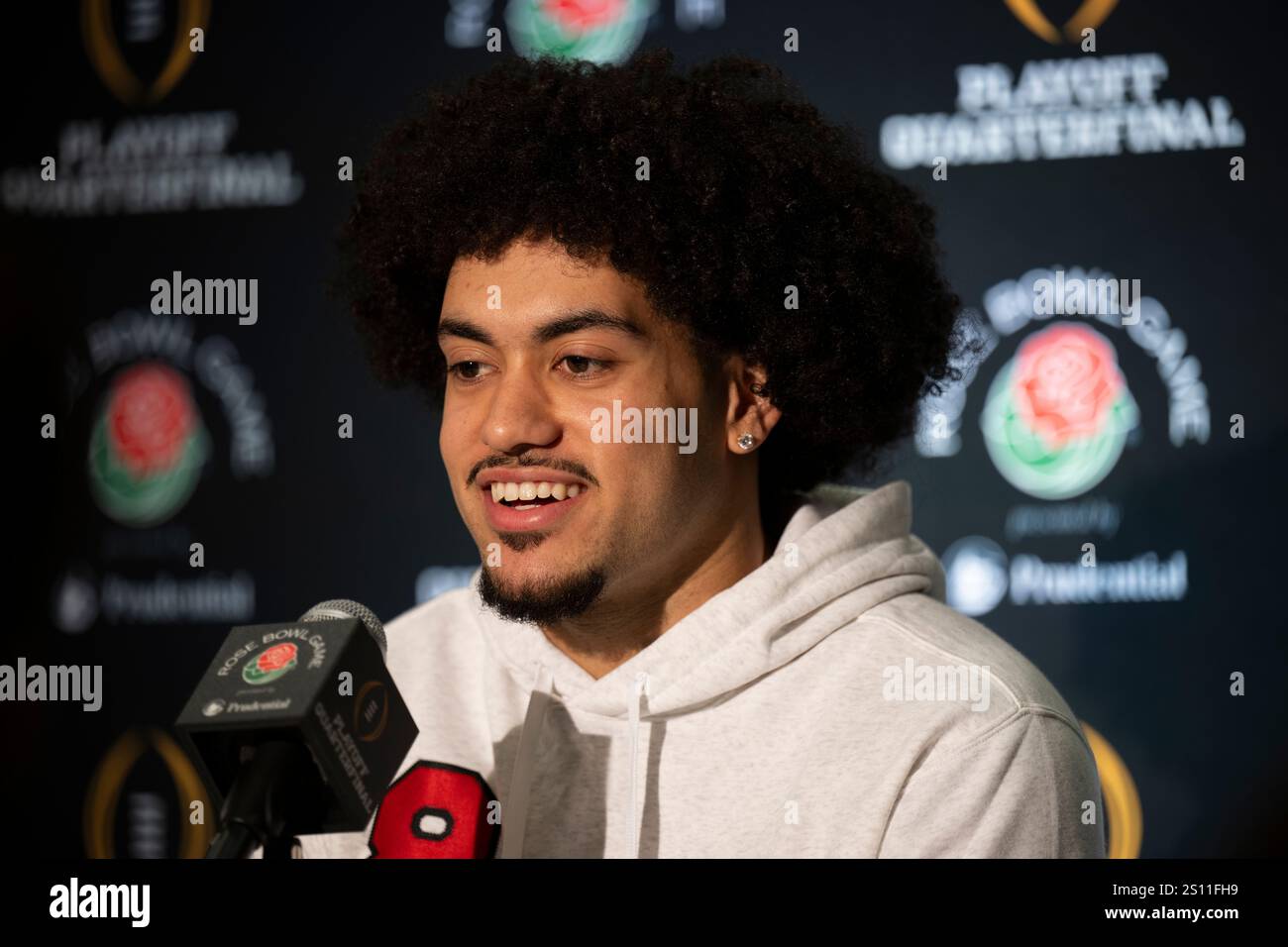 Ohio State safety Lathan Ransom speaks to reporters during a news ...