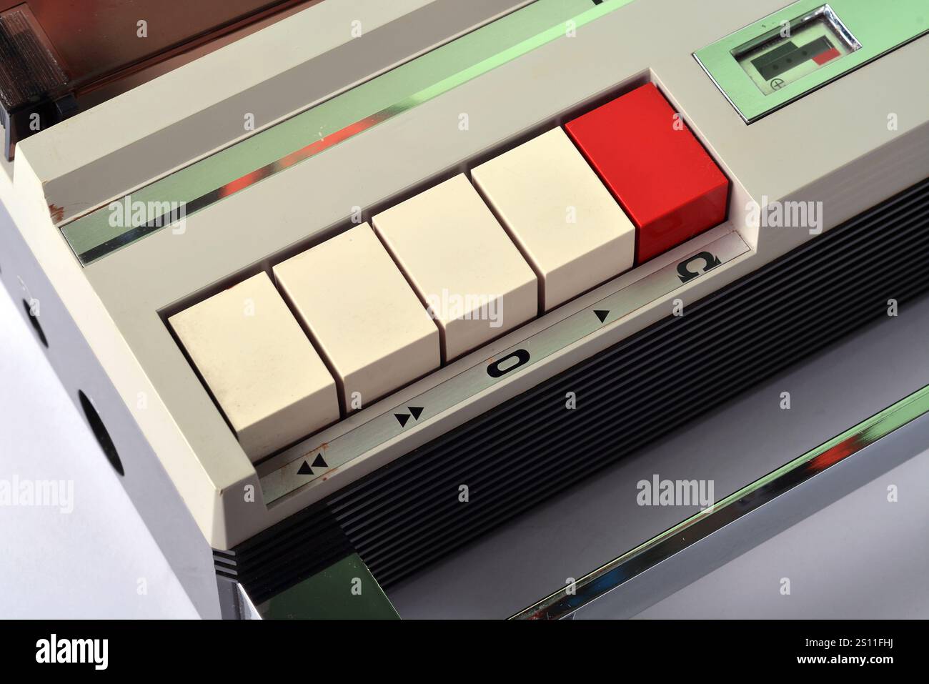Detail of 1960s reel-to-reel tape recorder controls for recording music ...