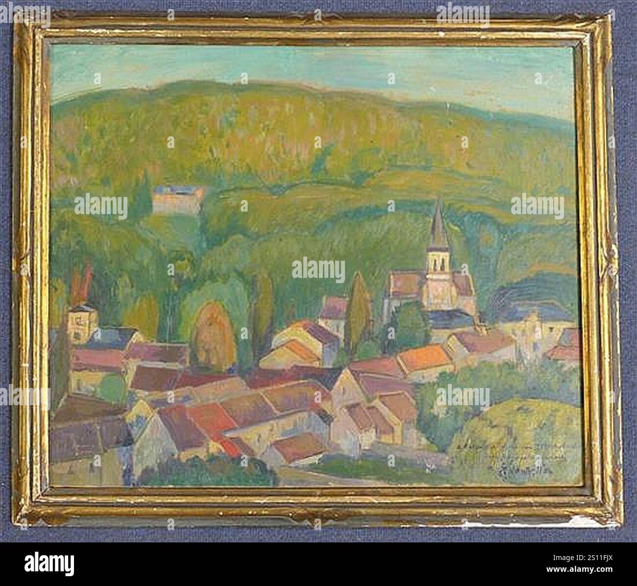 Ernest Ventrillon - oil on board, View of a French town, signed and ...