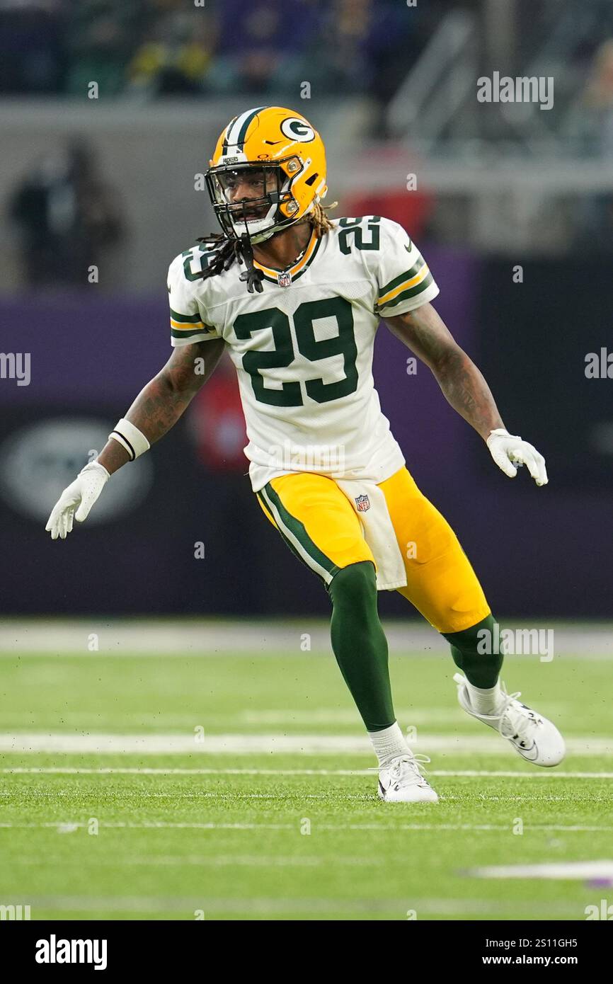 Green Bay Packers safety Xavier McKinney (29) in action during the first half of an NFL football ...
