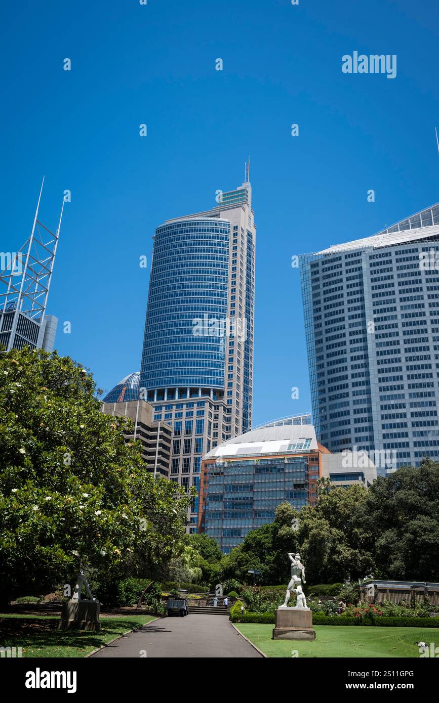 Garden sculpture and CBD skyscrapers, Royal Botanic Garden, a heritage ...