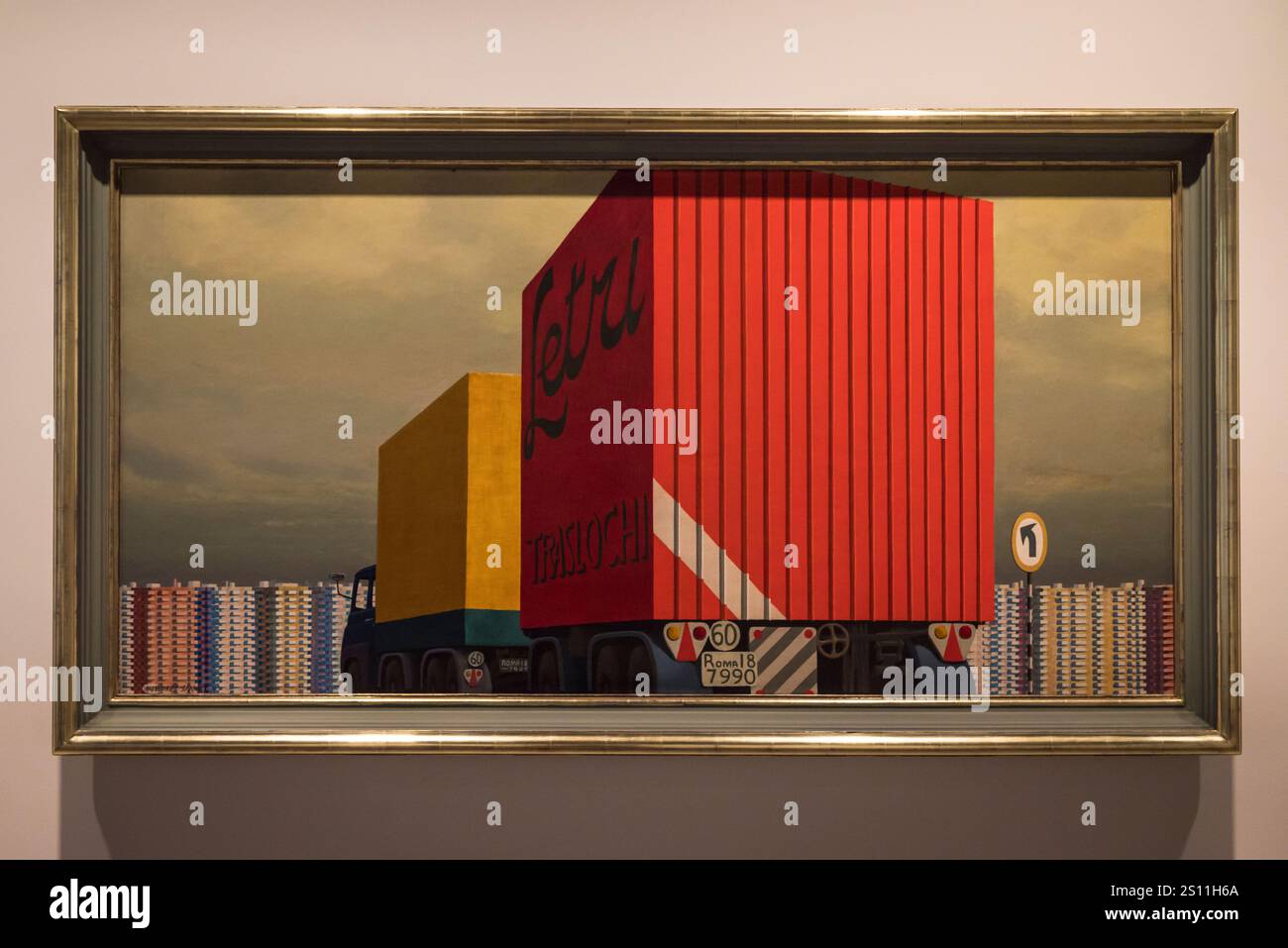 Jeffrey Smart: Truck and trailer approaching a city, 1973, Contemporary ...