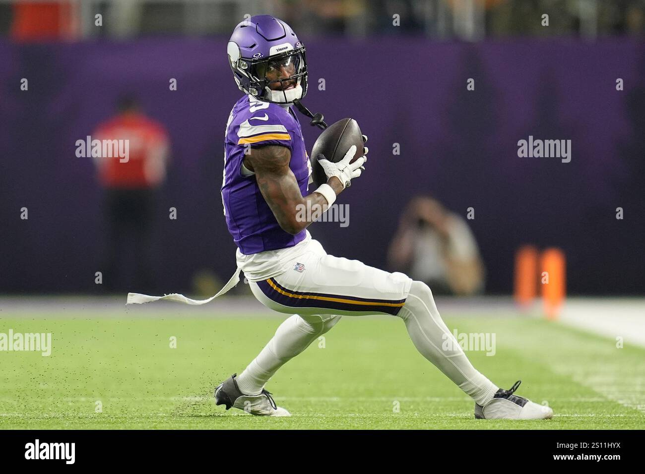 Minnesota Vikings wide receiver Jordan Addison (3) runs with the ...