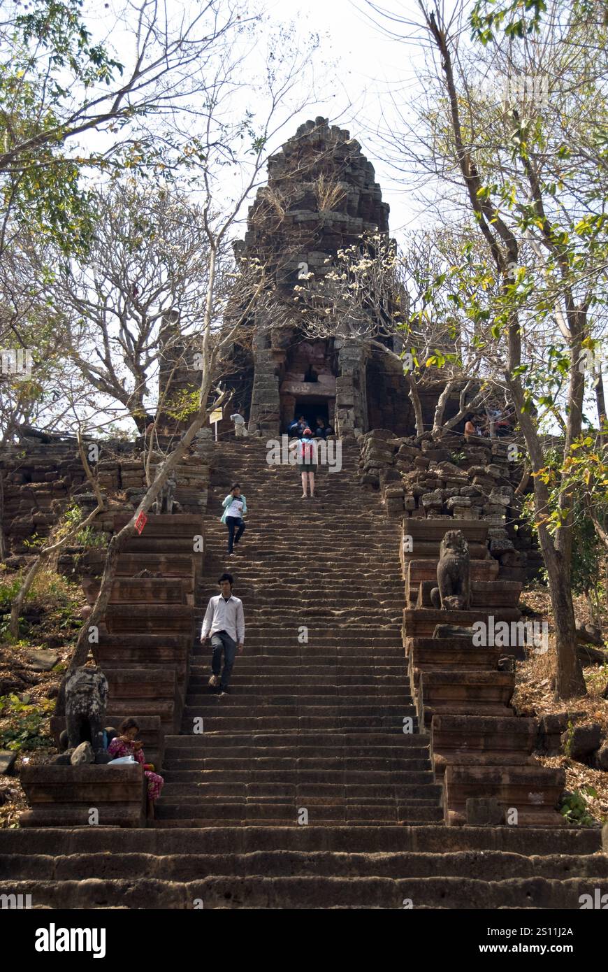 358 stairs lead to the Wat Banan on top of Phnom Banan, a Khmer temple ...