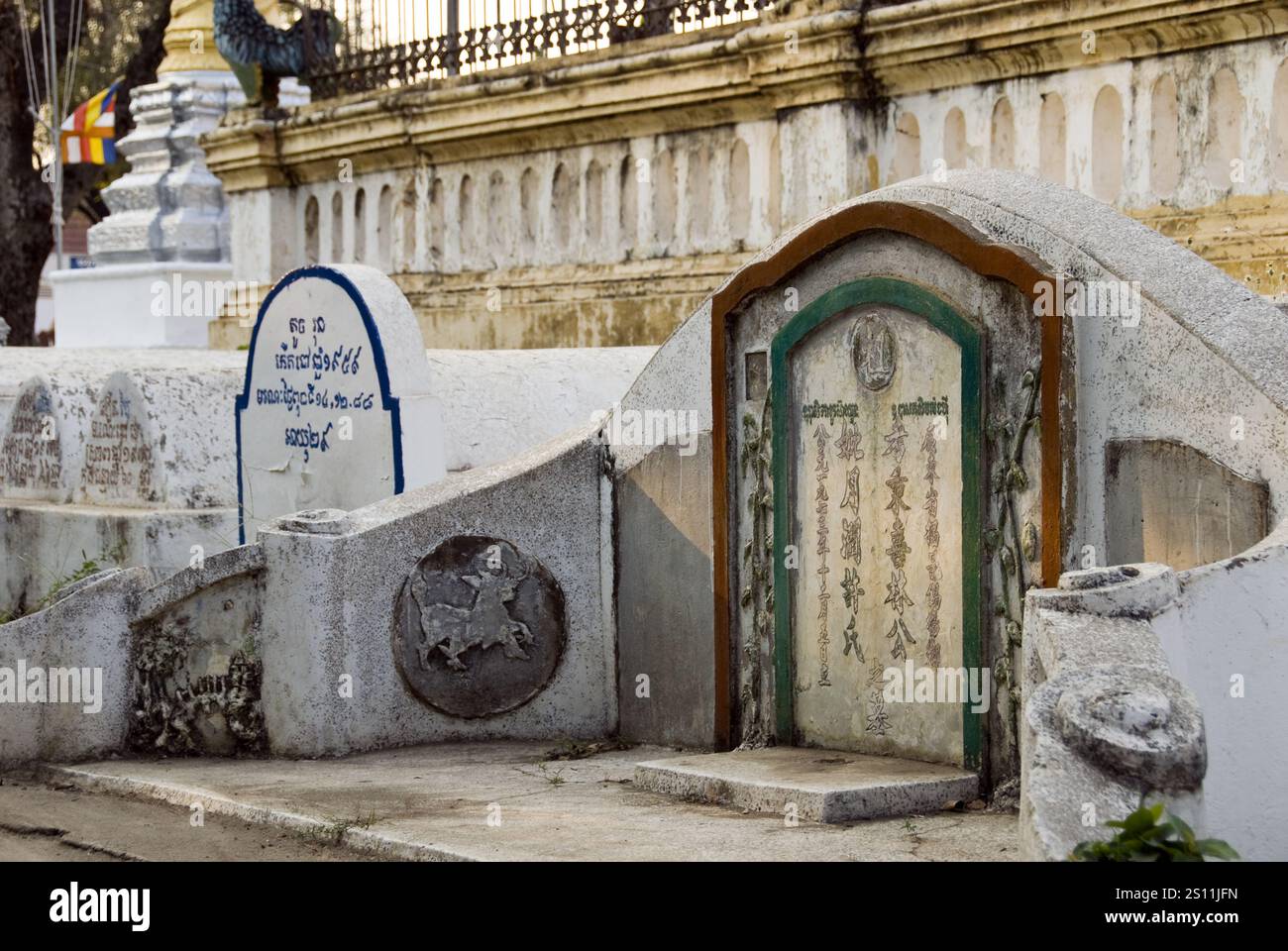 Tombs and graves surround Wat Damrey Sar, a Buddhist temple in ...