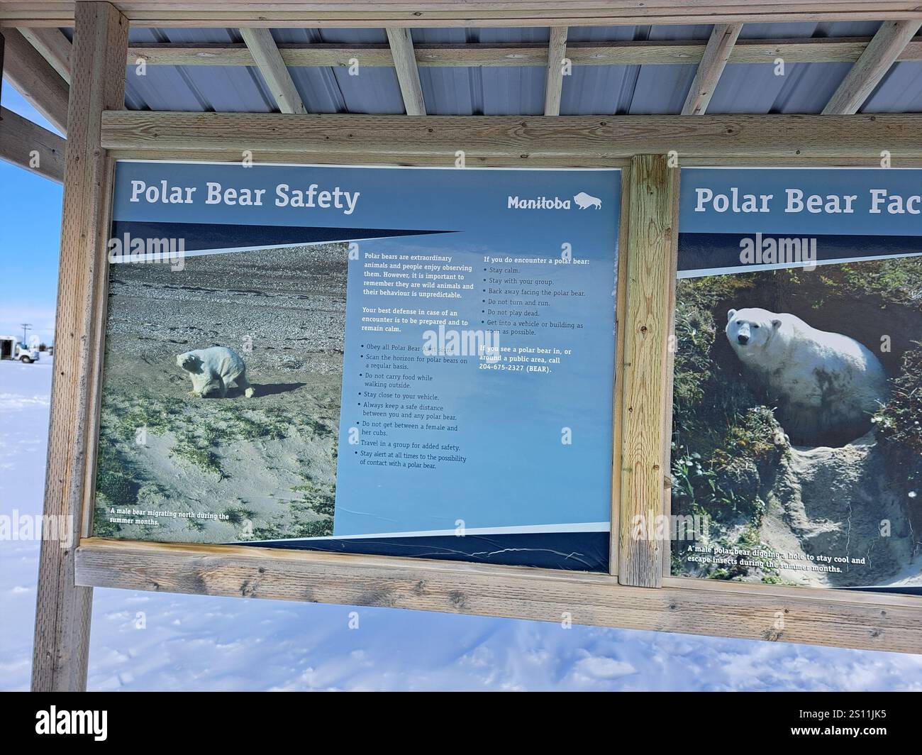 Polar bear safety sign at the polar bear holding facility in Churchill ...