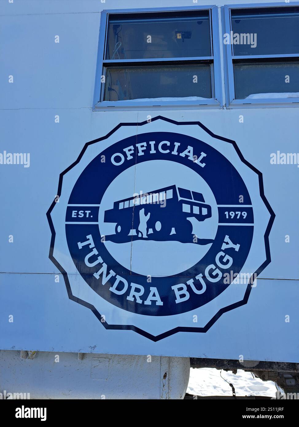 Official tundra buggy sign in downtown Churchill, Manitoba, Canada ...