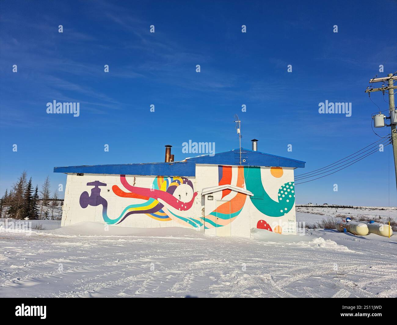 Pump mural on the pumping station in Churchill, Manitoba, Canada Stock ...