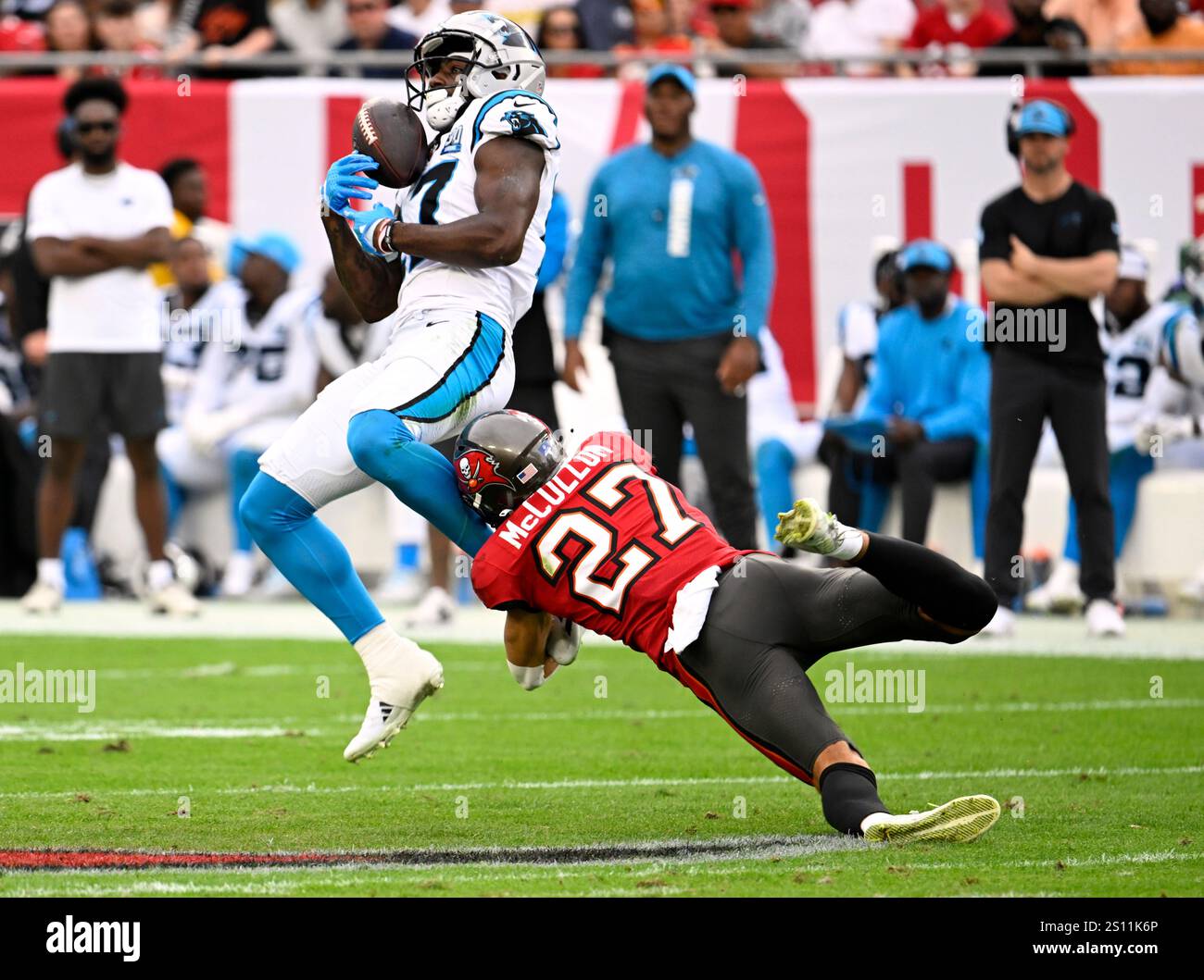 Tampa Bay Buccaneers cornerback Zyon McCollum (27) tackles Carolina ...