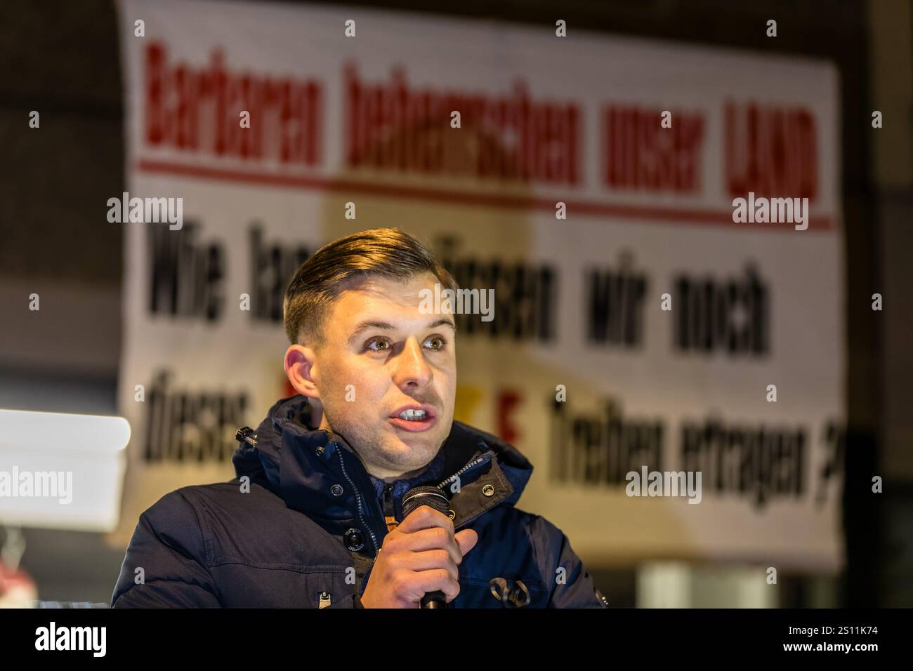 Cottbus, Germany. 30th Dec, 2024. Jean Pascal Hohm (AfD) speaks at ...