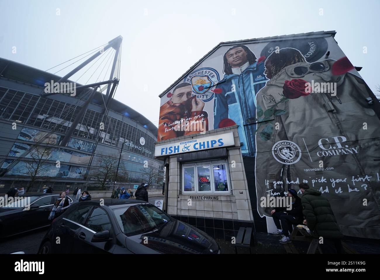 Manchester, UK. 26th Dec, 2024. Street art on the chippy opposite the ...